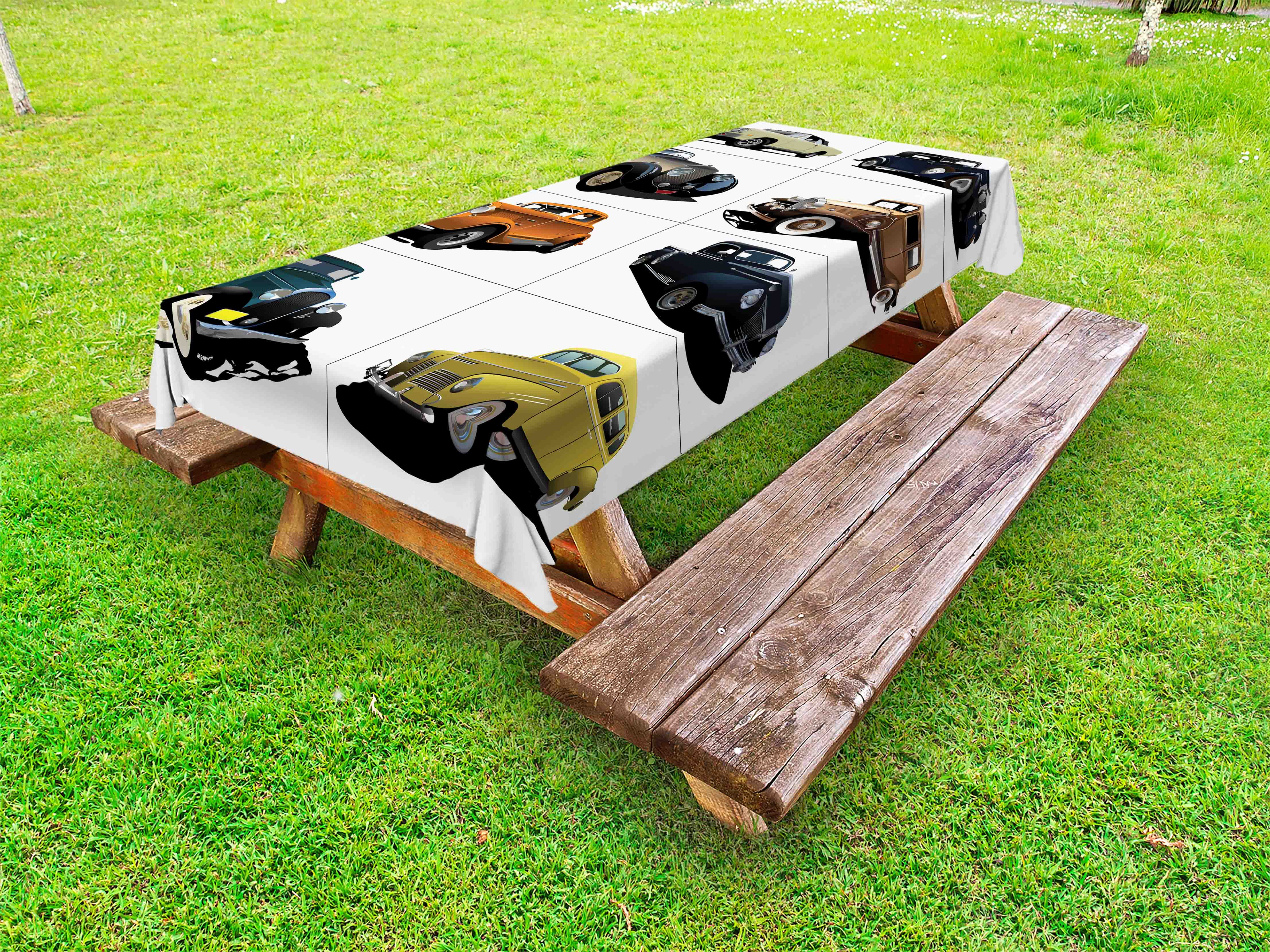 Cars Outdoor Tablecloth, Set of Rare Fifties Vintage Cars with Closed ...