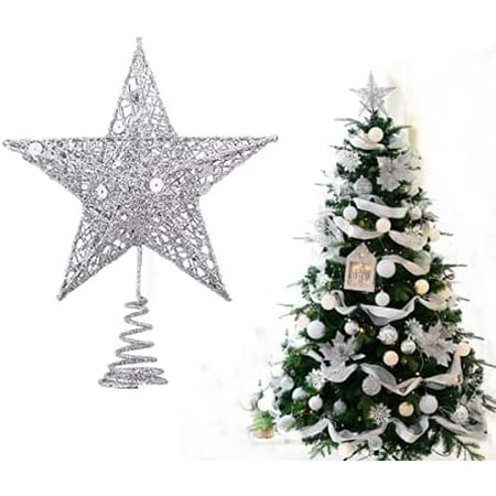 Christmas Tree Star Topper Glitter Star Tree Topper Silver Star Tree ...