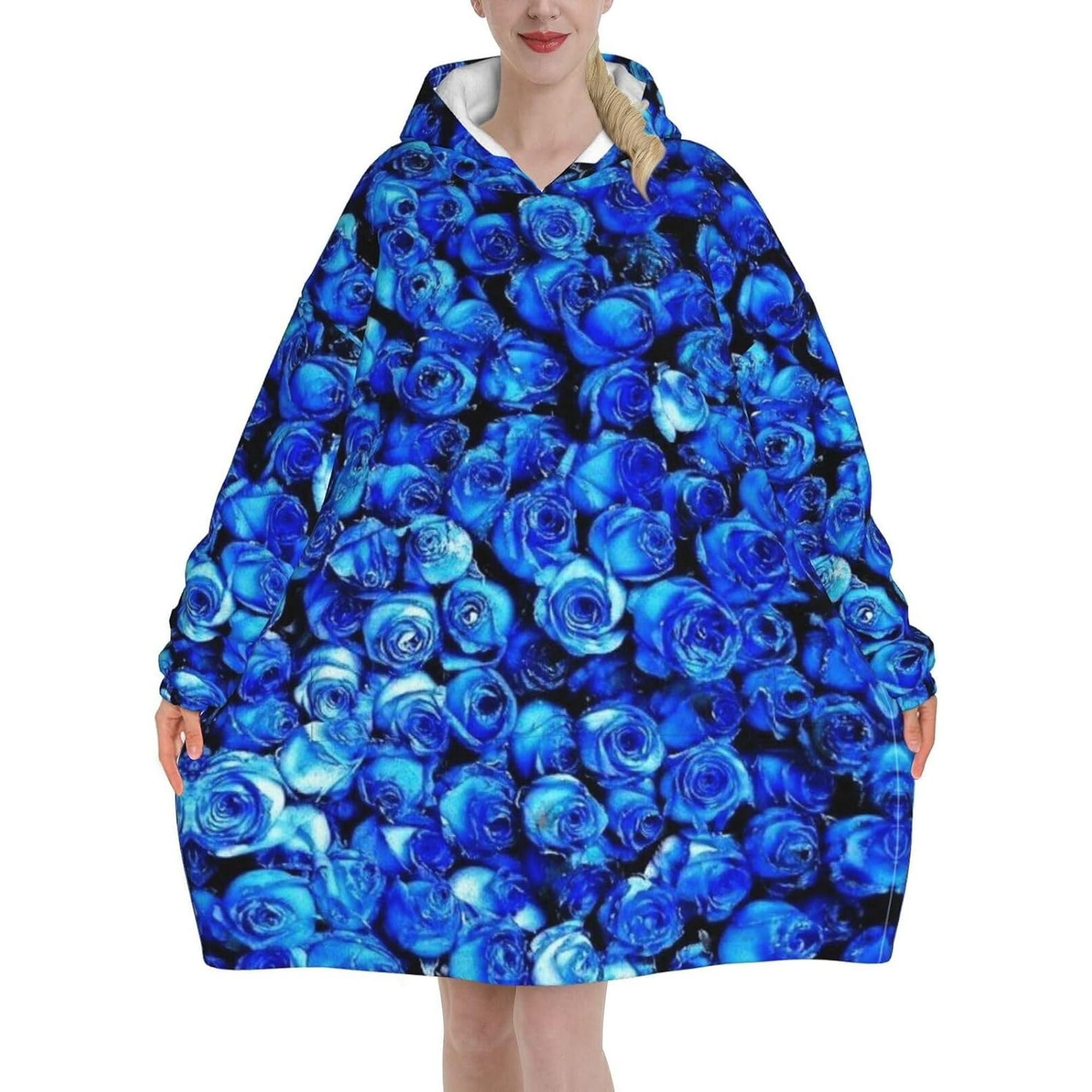 Click here for Mjorlgortlh Blue Rose Print Blanket Hoodie Oversiz... prices