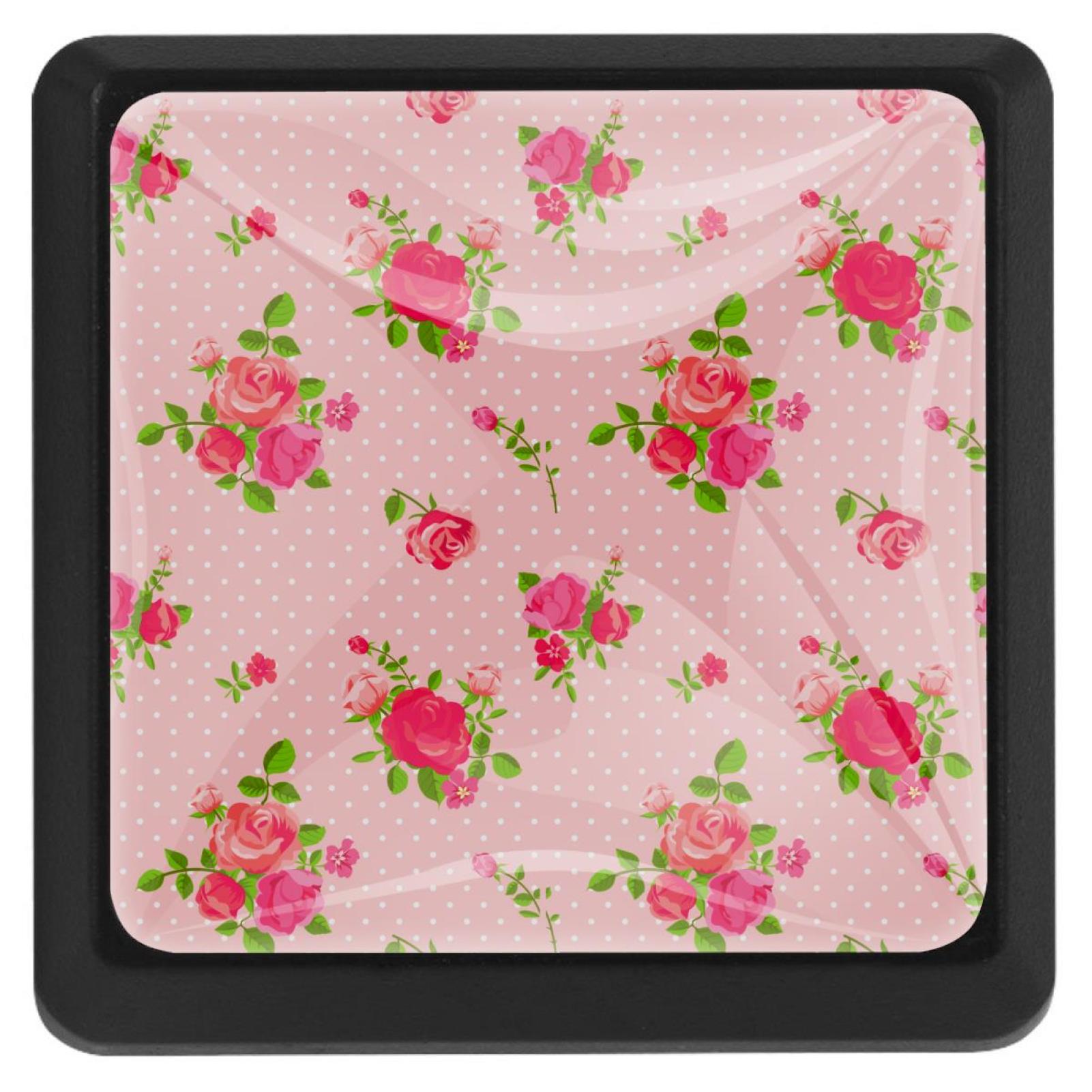 3 Pack Rose Pattern Square Cabinet Door Knobs Decor for Cupboard ...