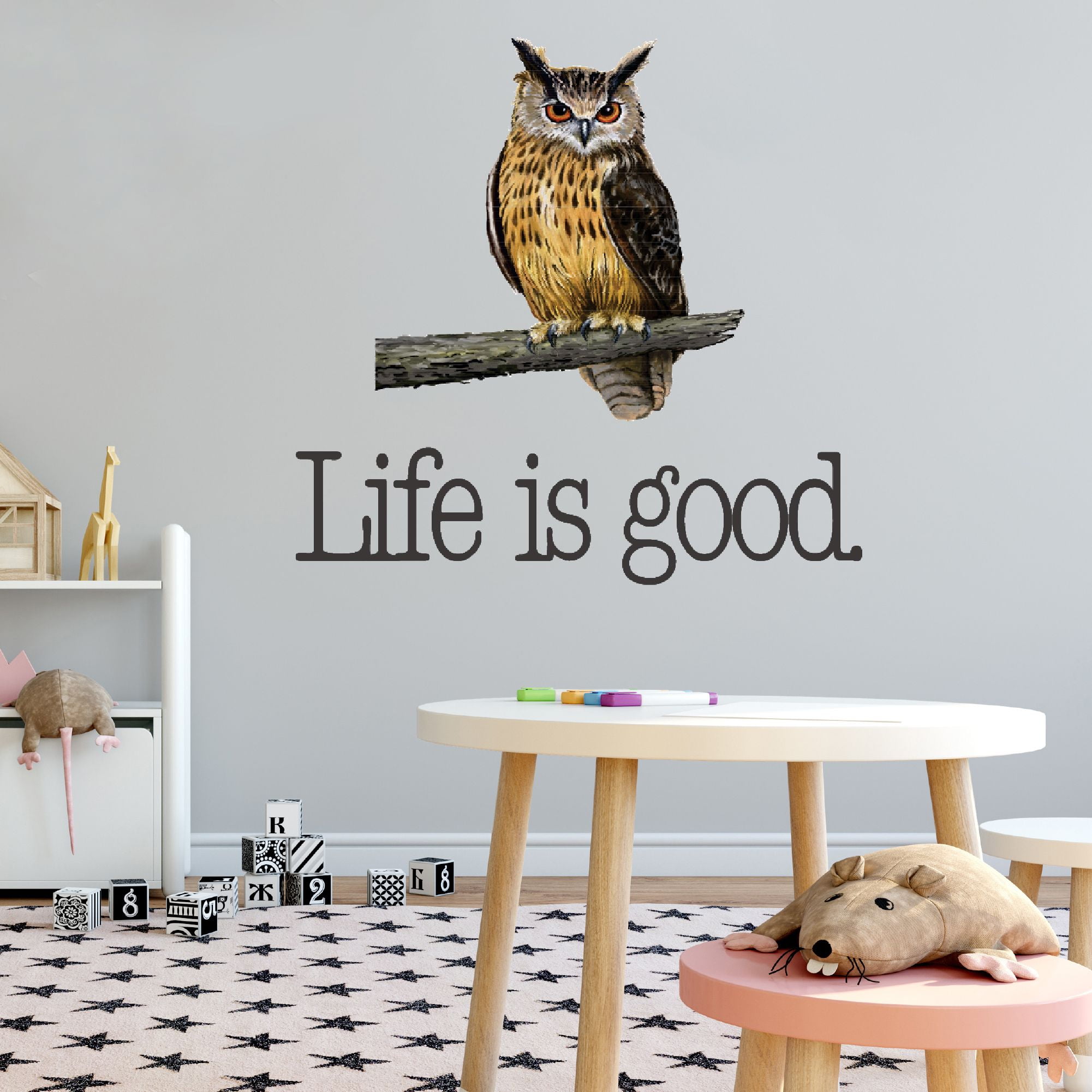 Animal Watercolor Wall Decals for Kids Room - Nocturnal Bird Perched On ...