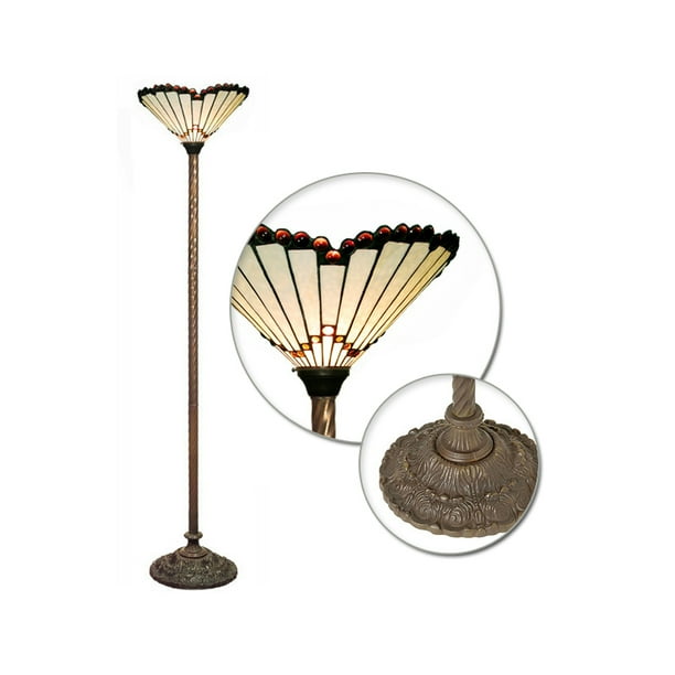 Tiffany-Style White Jewel Torchiere Floor Lamp, Copper Finish - Walmart ...