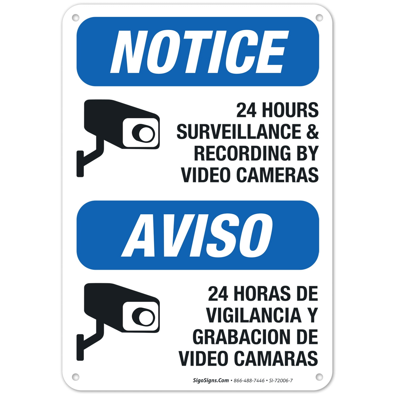 Video Surveillance Sign, CCTV Camera Warning Sign, Bilingual, - Walmart.com