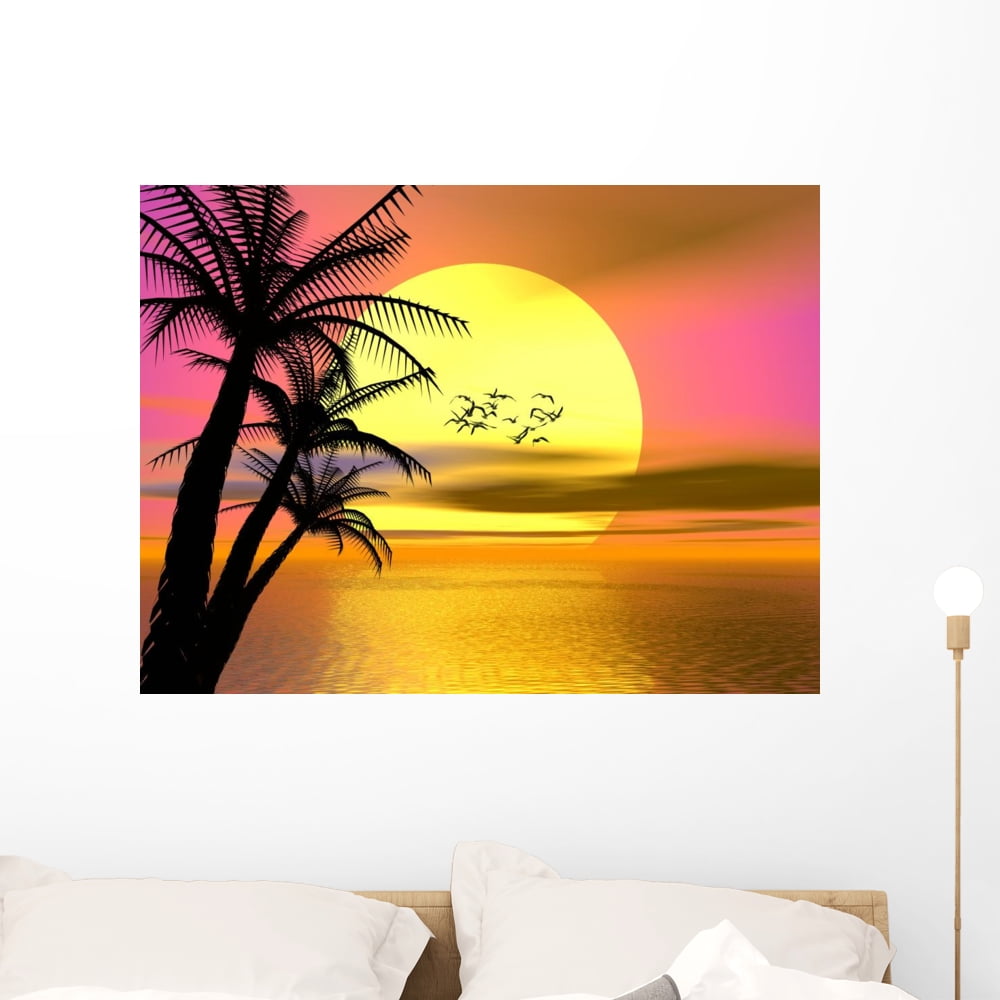 Colorful Tropical Sunset Sunrise Wall Mural by Wallmonkeys Peel and ...