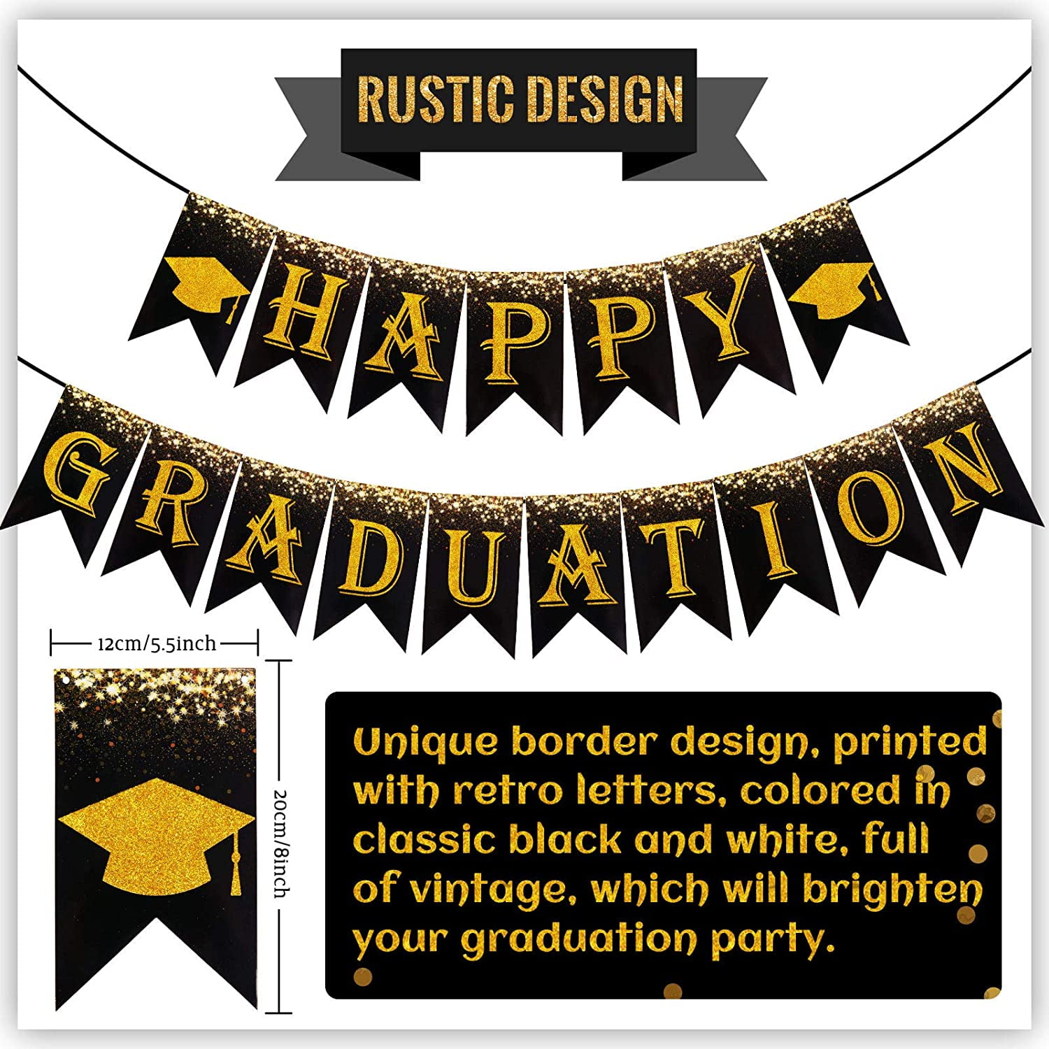 Graduation Banner Happy Graduation Banner Glitter Gold Grad Bunting ...