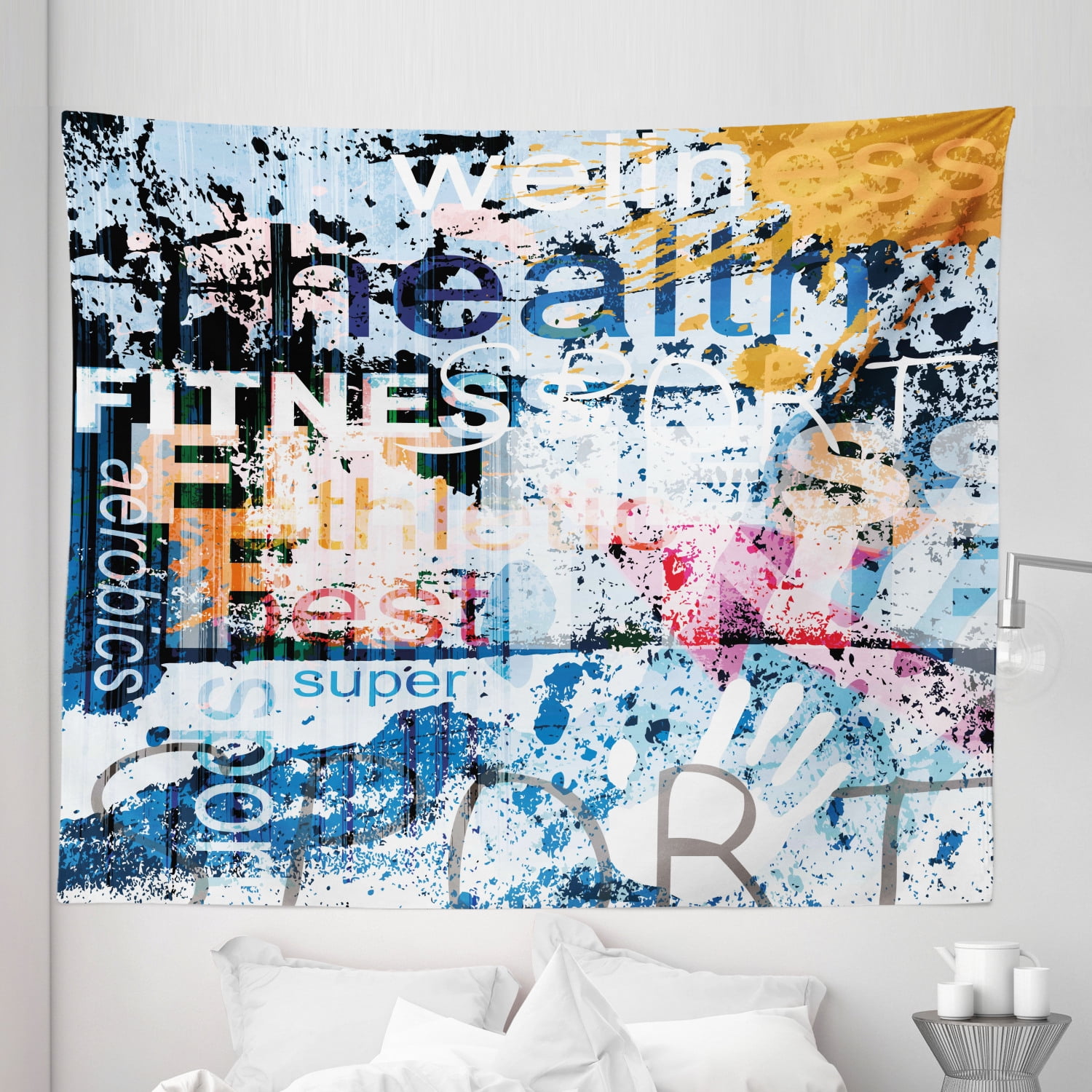 Fitness Tapestry, Health Wellness Aerobics Sports Words Illustration on ...