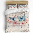 Butterfly Floral Full Duvet Cover Set, Watercolor Pink Blue Flower ...