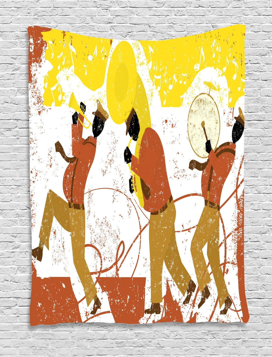 Music Tapestry, Band with Trumpet Tuba and Bass Drum Player Grunge ...