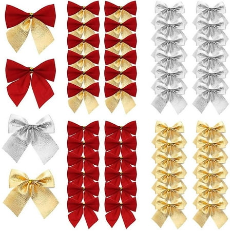 48 Pieces Christmas Tree Ribbon Bow Red / Gold / Silver Christmas ...