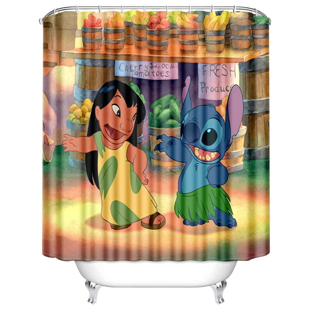 Lilo Stitch Cartoon Shower Curtain Aesthetics Cloth Fabric Bathroom