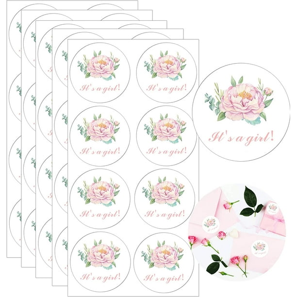 80 PCS Floral It's a Girl Stickers 2 inch Watercolor Girl Baby Favor ...