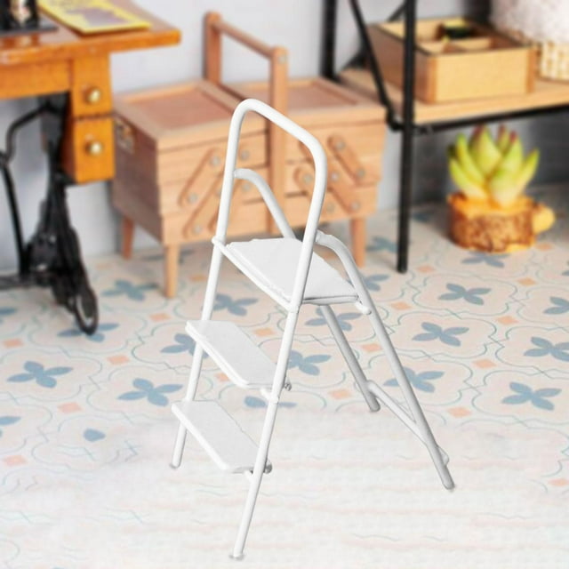 1:12 Miniature Ladder with Wide Pedal 1/12 Mini 3 Step Ladder for Yard ...