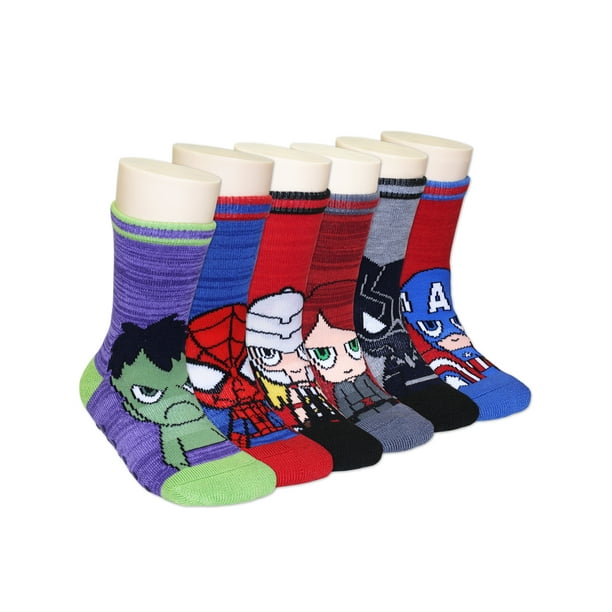 Marvel Super Heroes Avengers Kids Toddlers 6 pack Crew Socks with ...