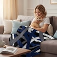 Abstract Art Fleece Throw Blanket Blue White Black Gray Line Modern ...