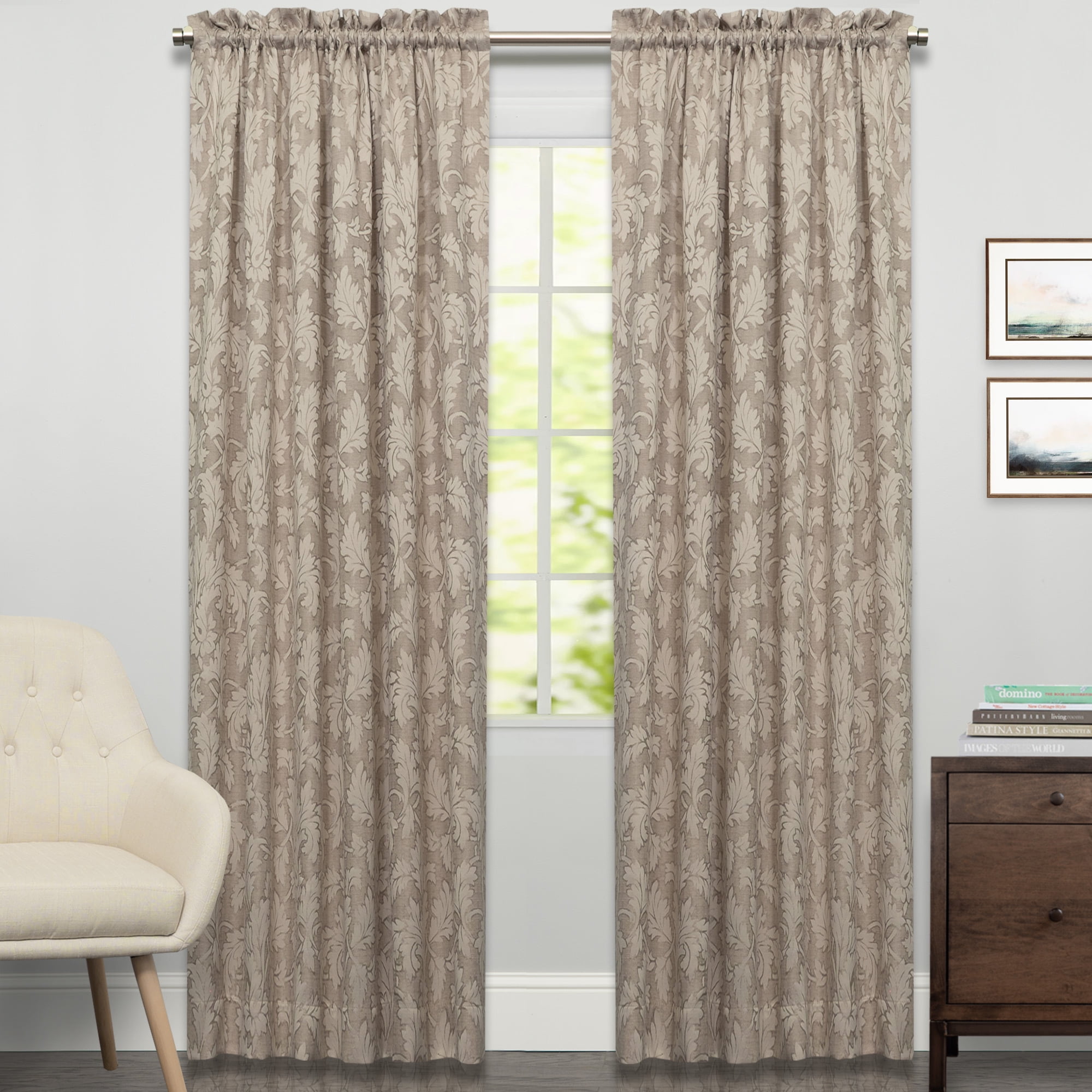 Flora Scrolling Leaf Jacquard Single Tailored Window Curtain Panel 84 ...
