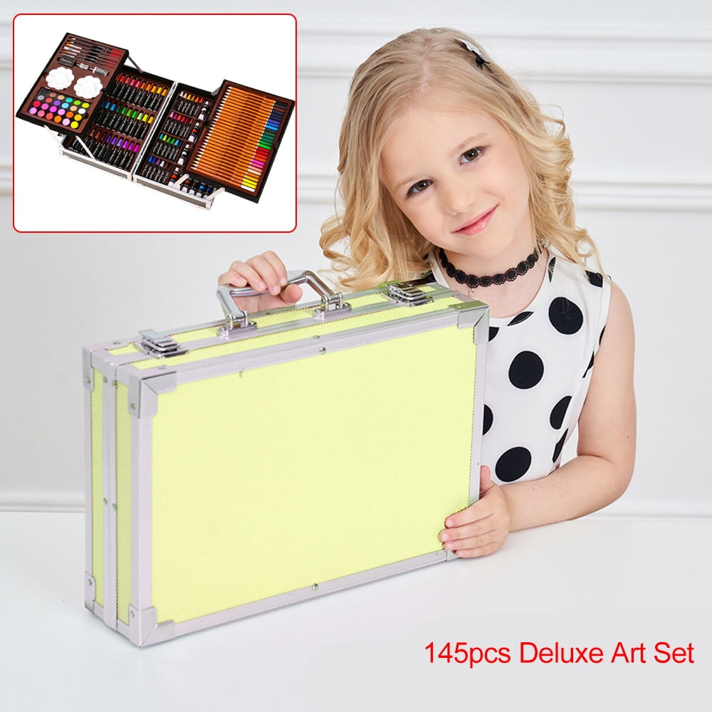 145pcs Deluxe Art Set Portable Aluminum Case with Markers Color Pencils ...