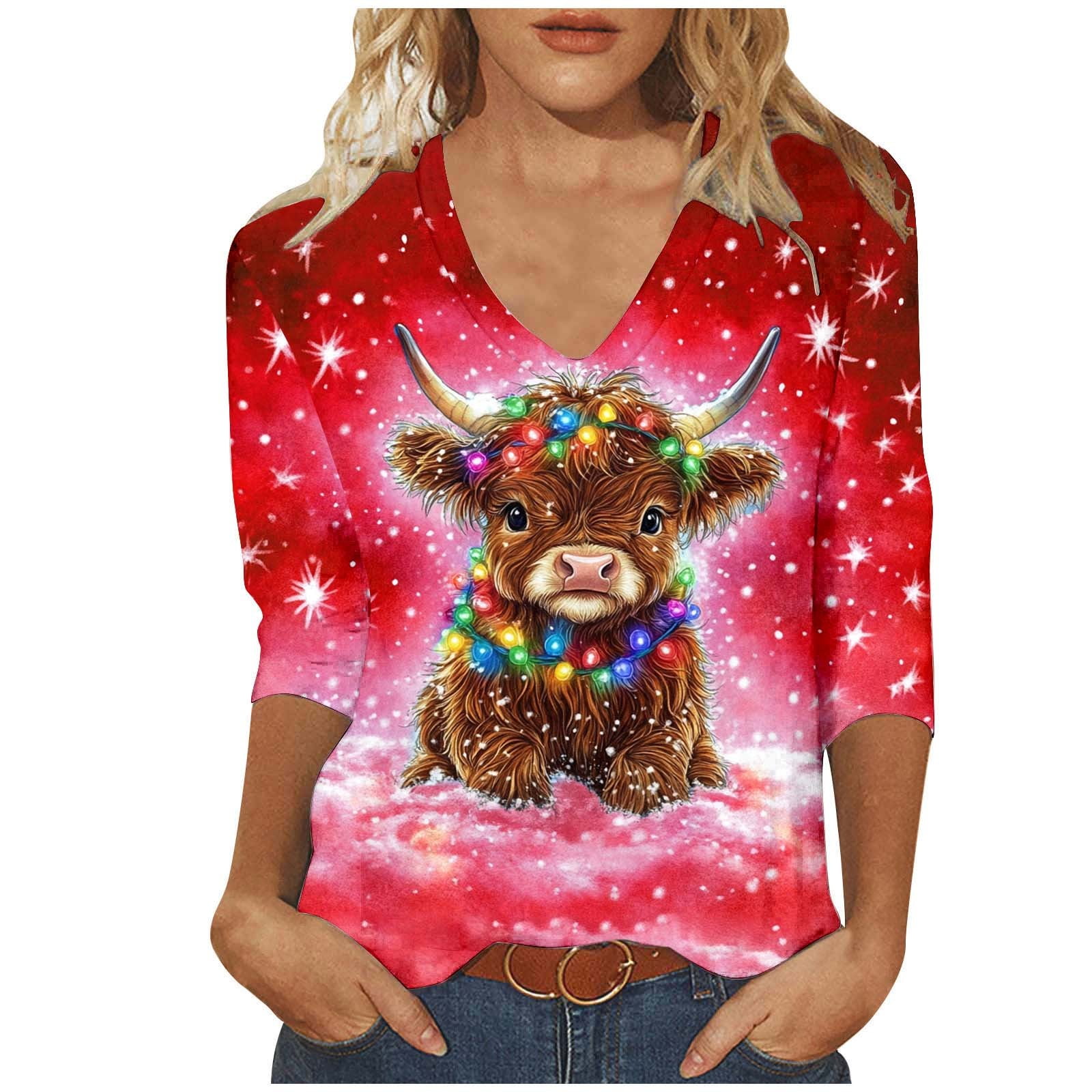 Click here for Ctreela Women Christmas Highland Cow Shirt Cute An... prices