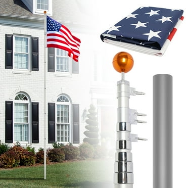 10ft Aluminum (White) Outdoor Pole with Ground Spike Kit (Flag sold ...