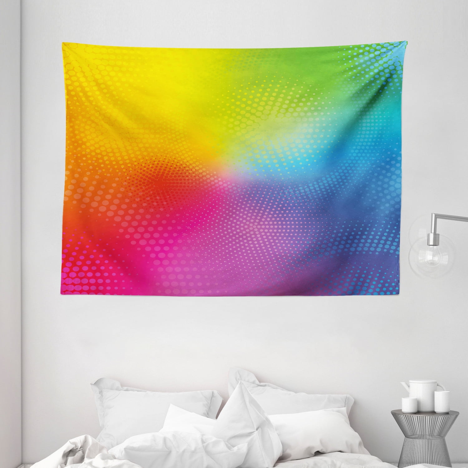 Rainbow Tapestry, Vibrant Neon Colors Circles Rounds Dots Radiant ...