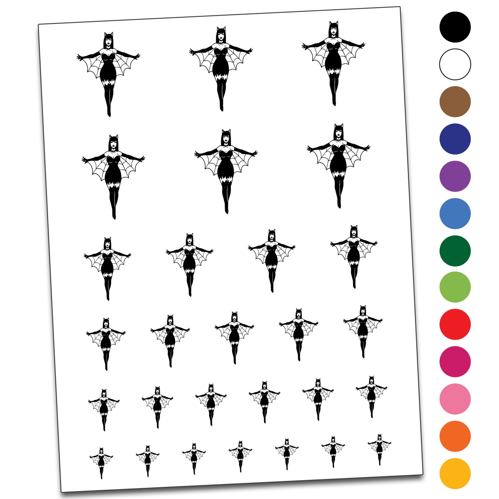 Bat Vampire Woman Goth Halloween Water Resistant Temporary Tattoo Set ...