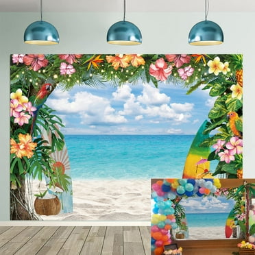 Ocean-Themed Tropical Island Photo Backdrop, Coconut Trees, Sea, Beach ...