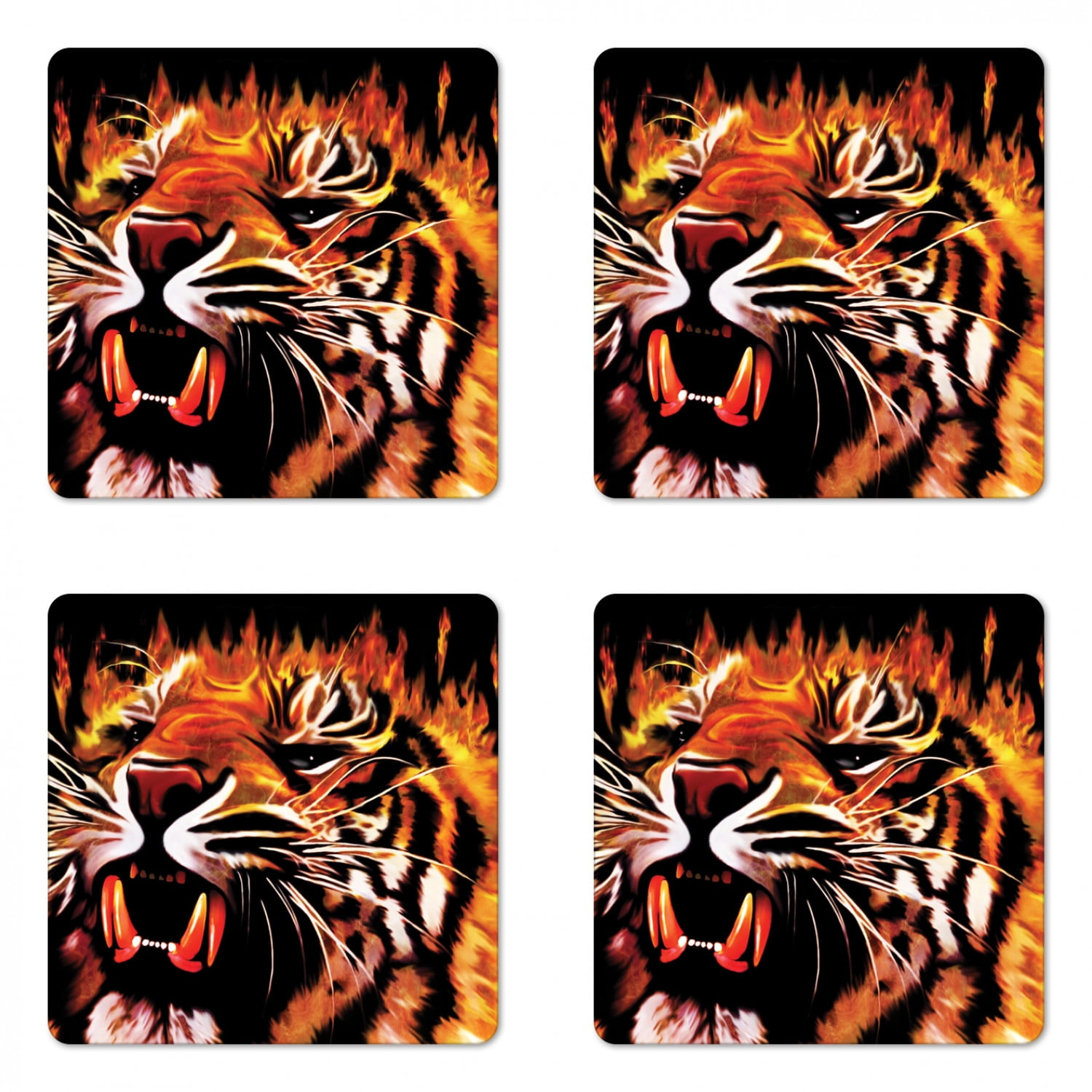 Safari Coaster Set of 4, Fire Power Tiger Flames Hunter Forest King ...