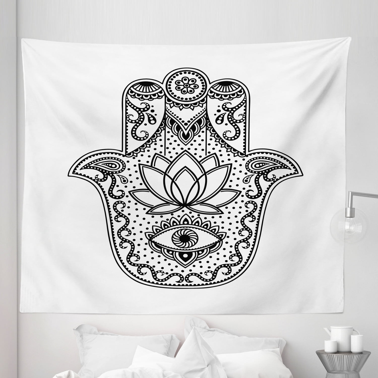 Evil Eye Tapestry, Design Old Symbol with Swirls and Flower Motif Print ...