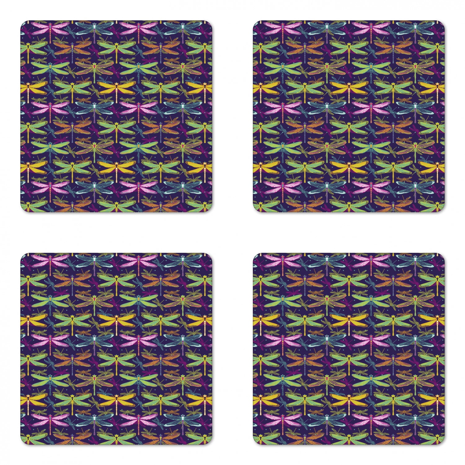 Dragonfly Coaster Set of 4, Colorful Spring Season Insects Forest Bug ...