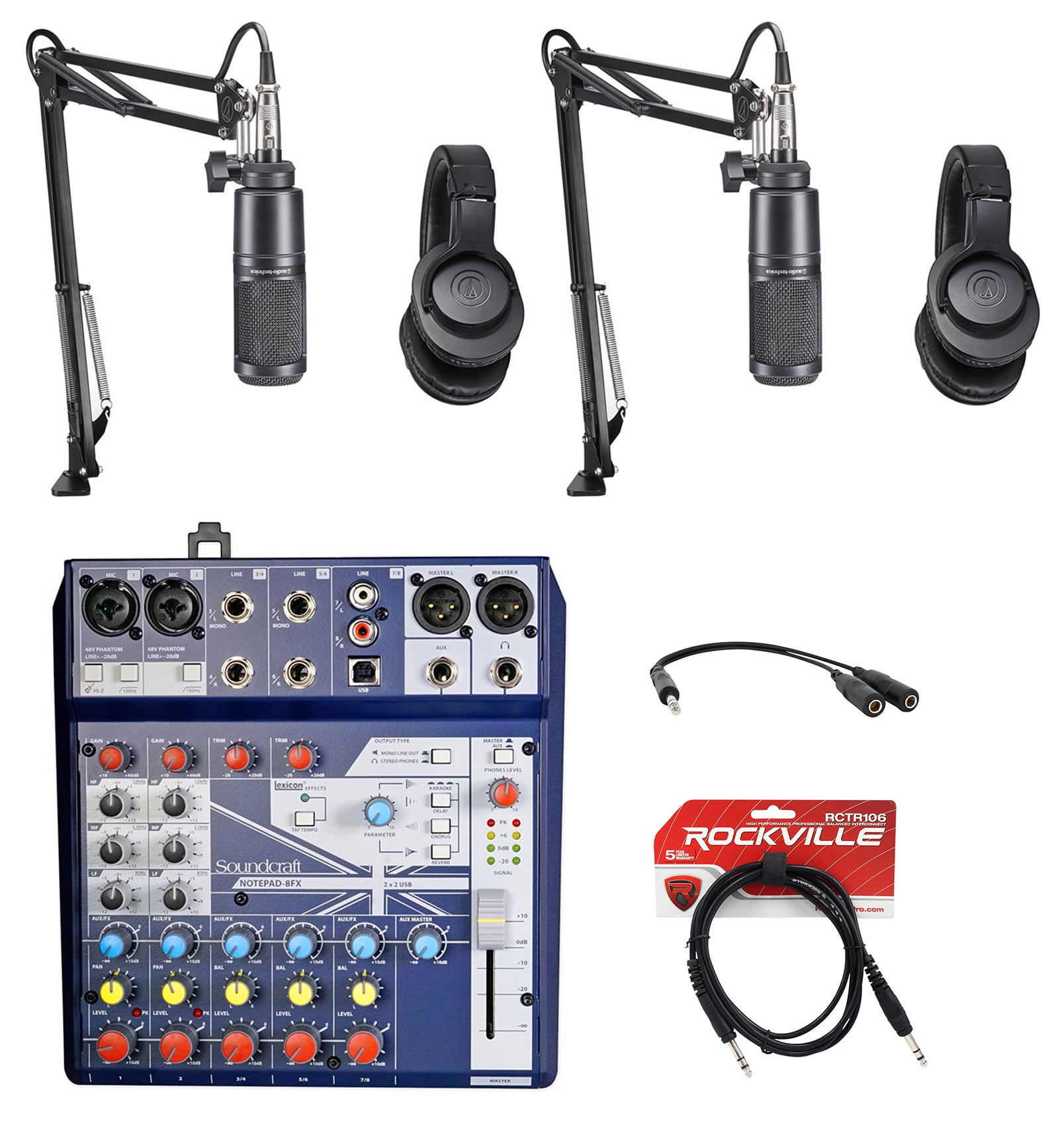 Audio Technica 2-Person Podcast Podcasting Kit w/Mixer+Mics+Headphones ...