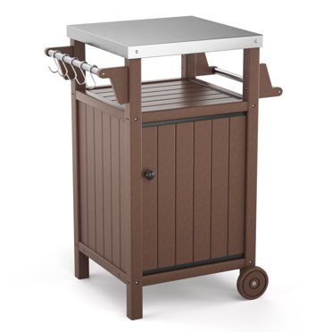 DWVO Solid Wood Outdoor Cooking & Food Preparation Table with Stainless ...