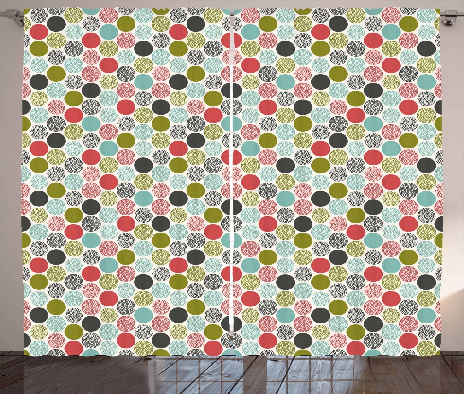Colorful Curtains 2 Panels Set, Abstract Circles and Dots Doodle Style ...