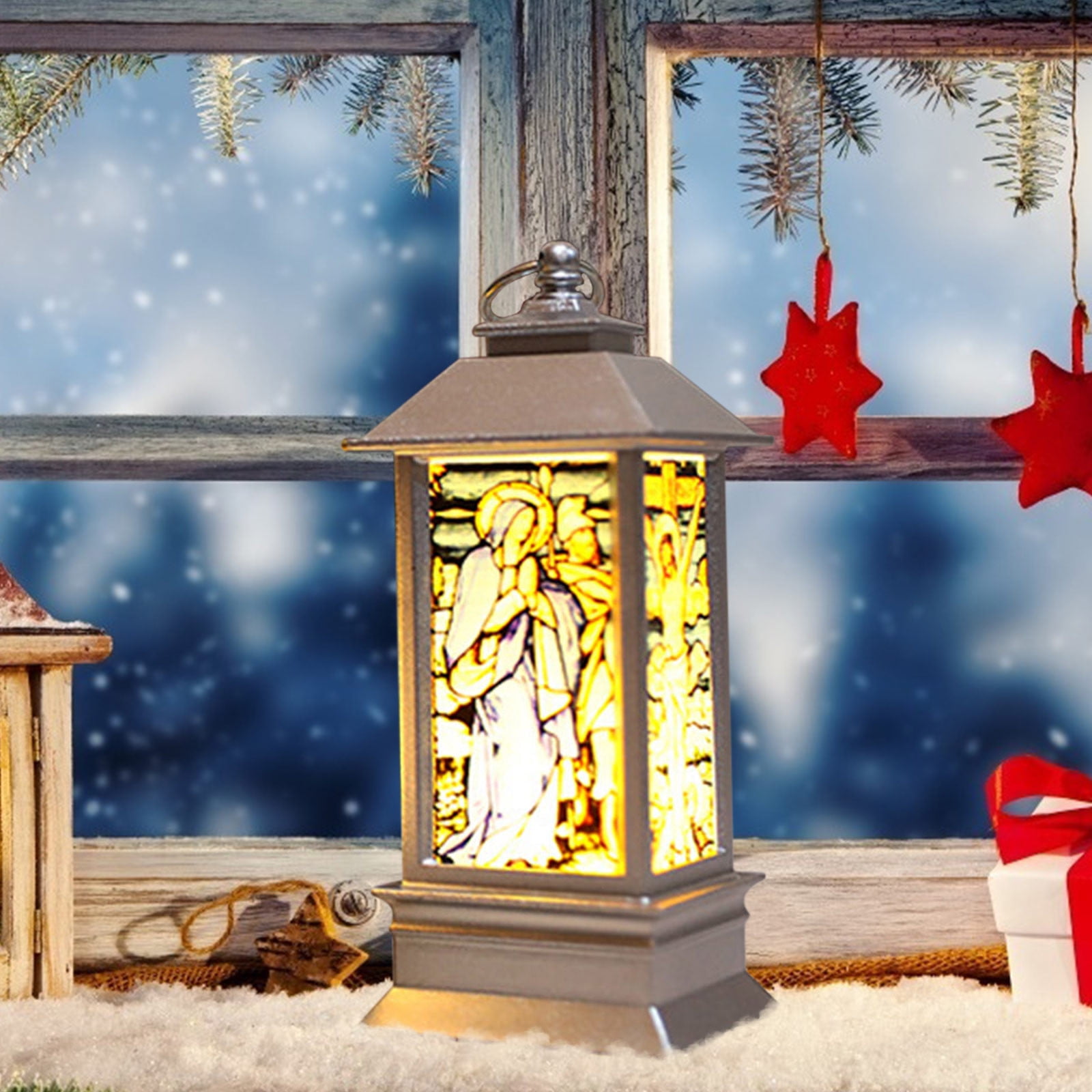 Facrlt Christmas Lantern Decorative Snow Globe Lantern Jesus Led Lights ...