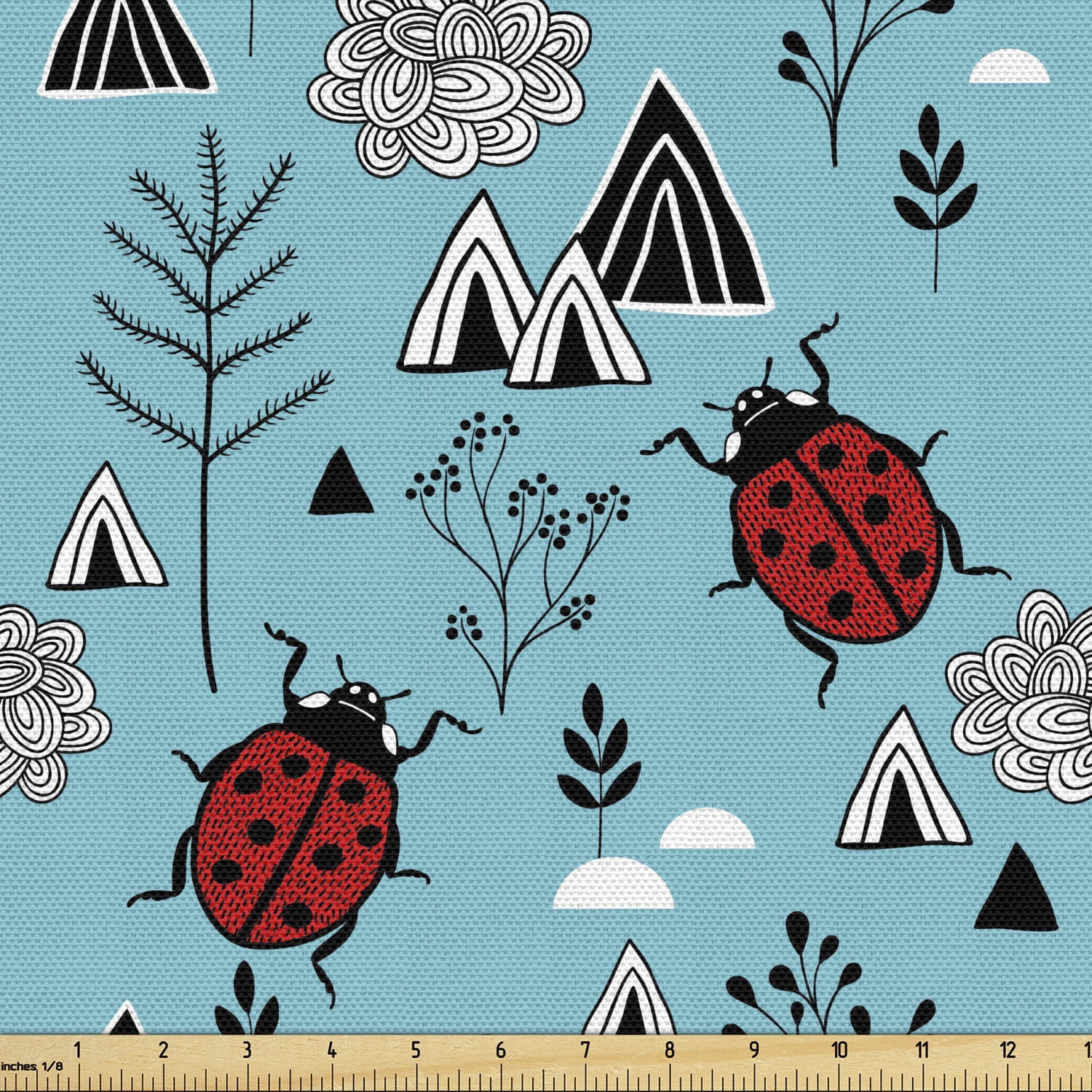 Ladybug Fabric by the Yard, Insects Along Geometric Triangles in ...