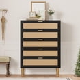 Boho 5-Drawer Tall Dresser with Rattan Panels, Wood Frame & Metal ...