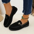 Black Slip On Loafers For Women Pea Toe Design Metal Chain Detail Low ...