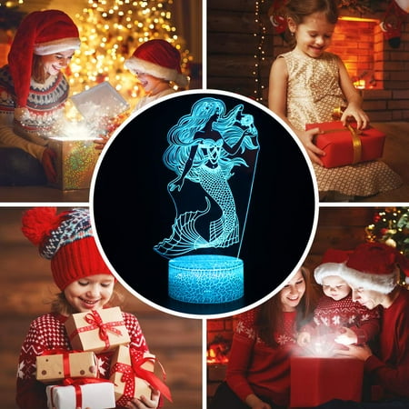 Mermaid 3D Illusion Lamp for Girl Mermaid Lamp Christmas Birthday Gift ...