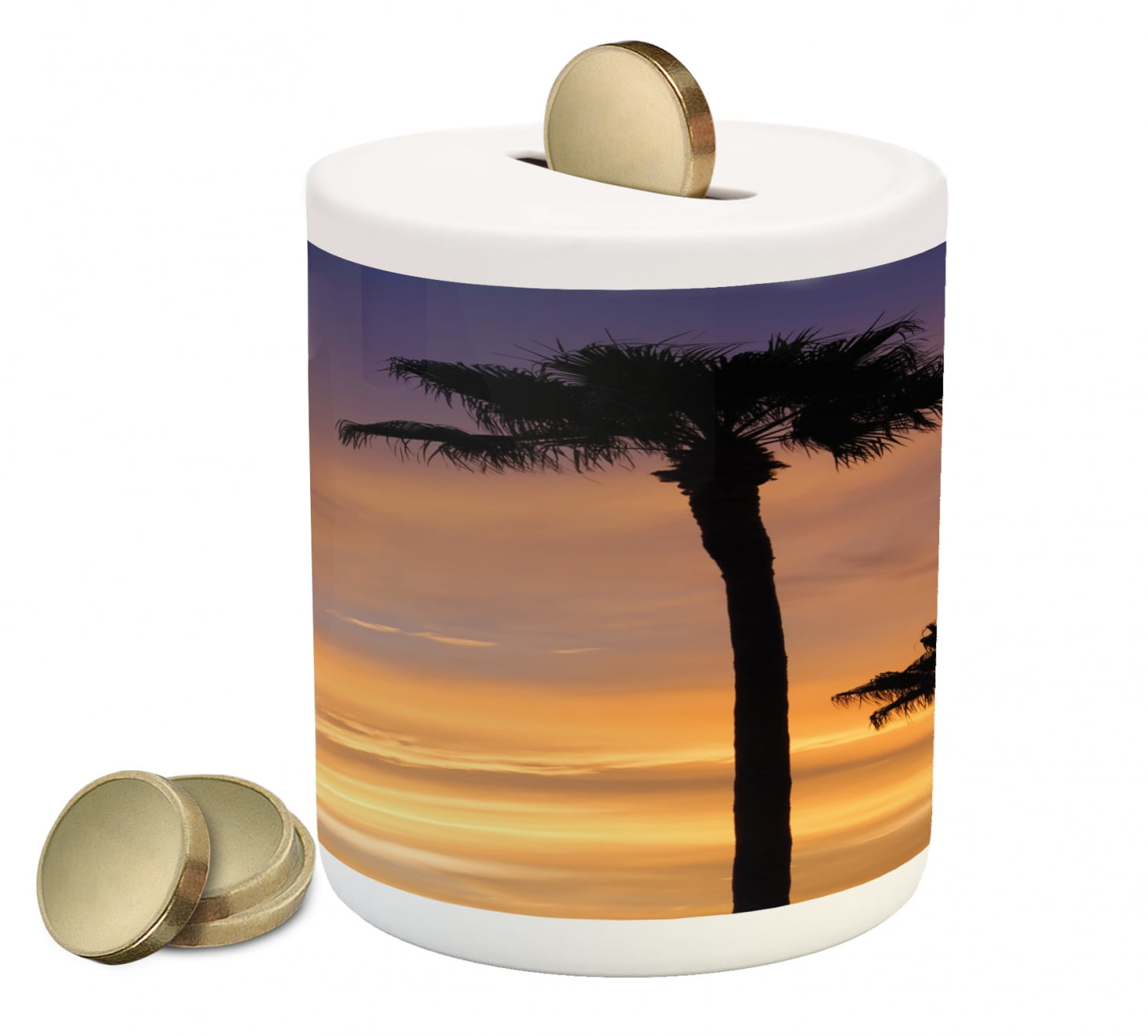 Palm Tree Piggy Bank, PalmTrees Twilight in Tropical Environment ...