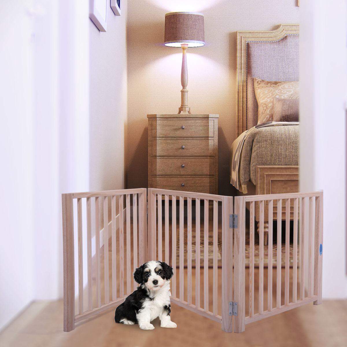 Gymax 24'' Configurable Folding Free Standing 3 Panel Wood Pet Dog ...