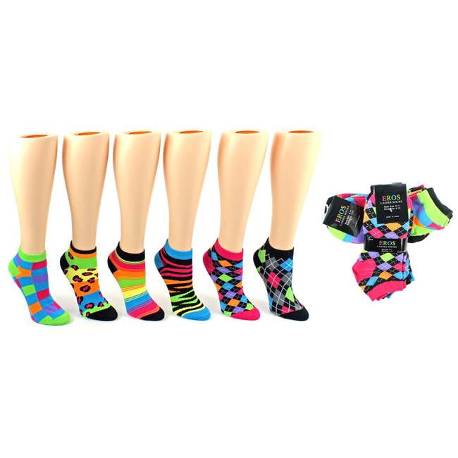 Eros 6013BLC-NEONPAT Womens Low Cut Novelty Socks - Assorted Neon ...