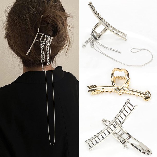 HSHDLDF Hair Claw 3 Pack Large Metal Hair Claw Clips Jaw Clips 4.5 inch ...