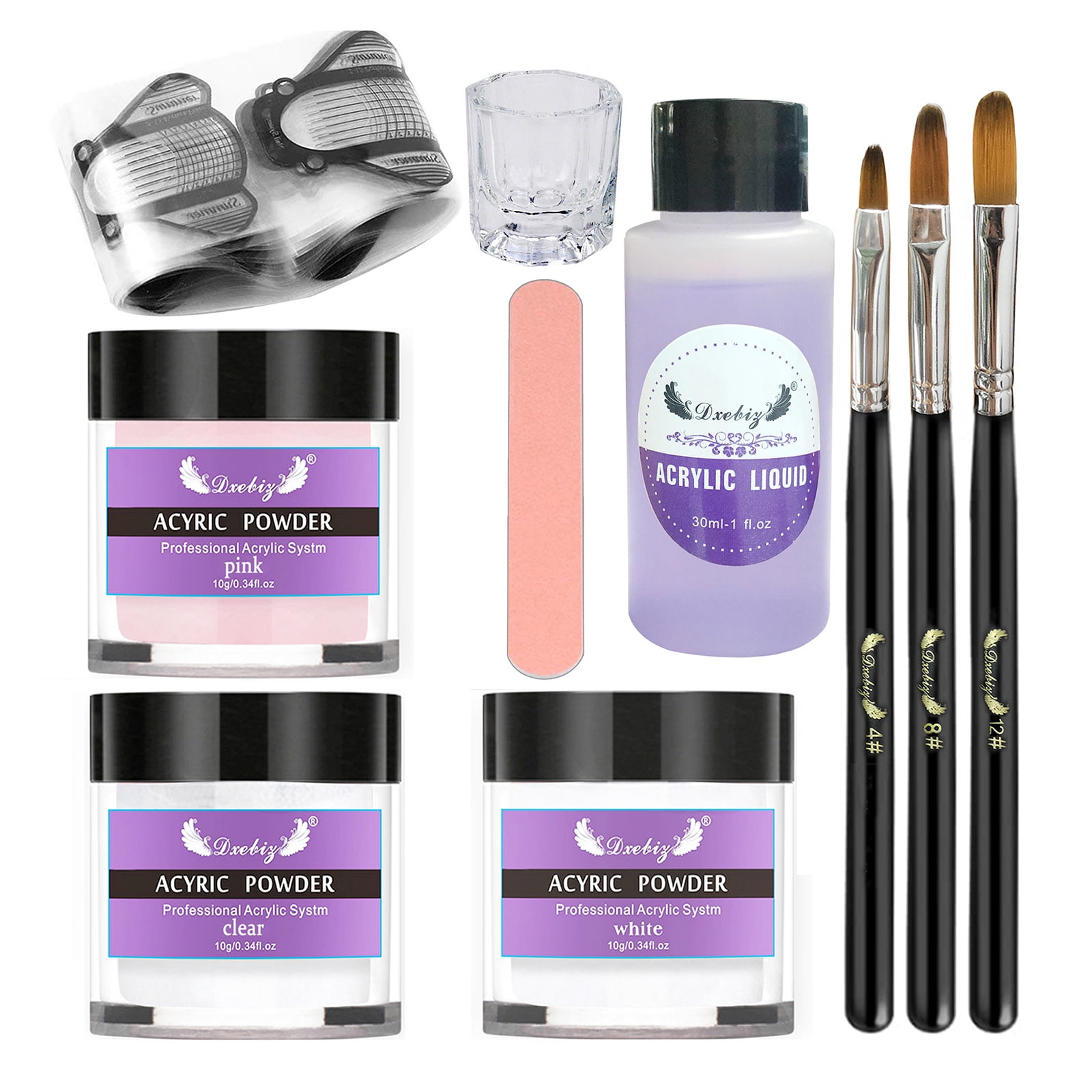 Graflsoa Diy Nail Art Kit With 3-Color Acrylic Powder  Liquid  Tools  And 20 Nail Forms For Home Manicure 250 G