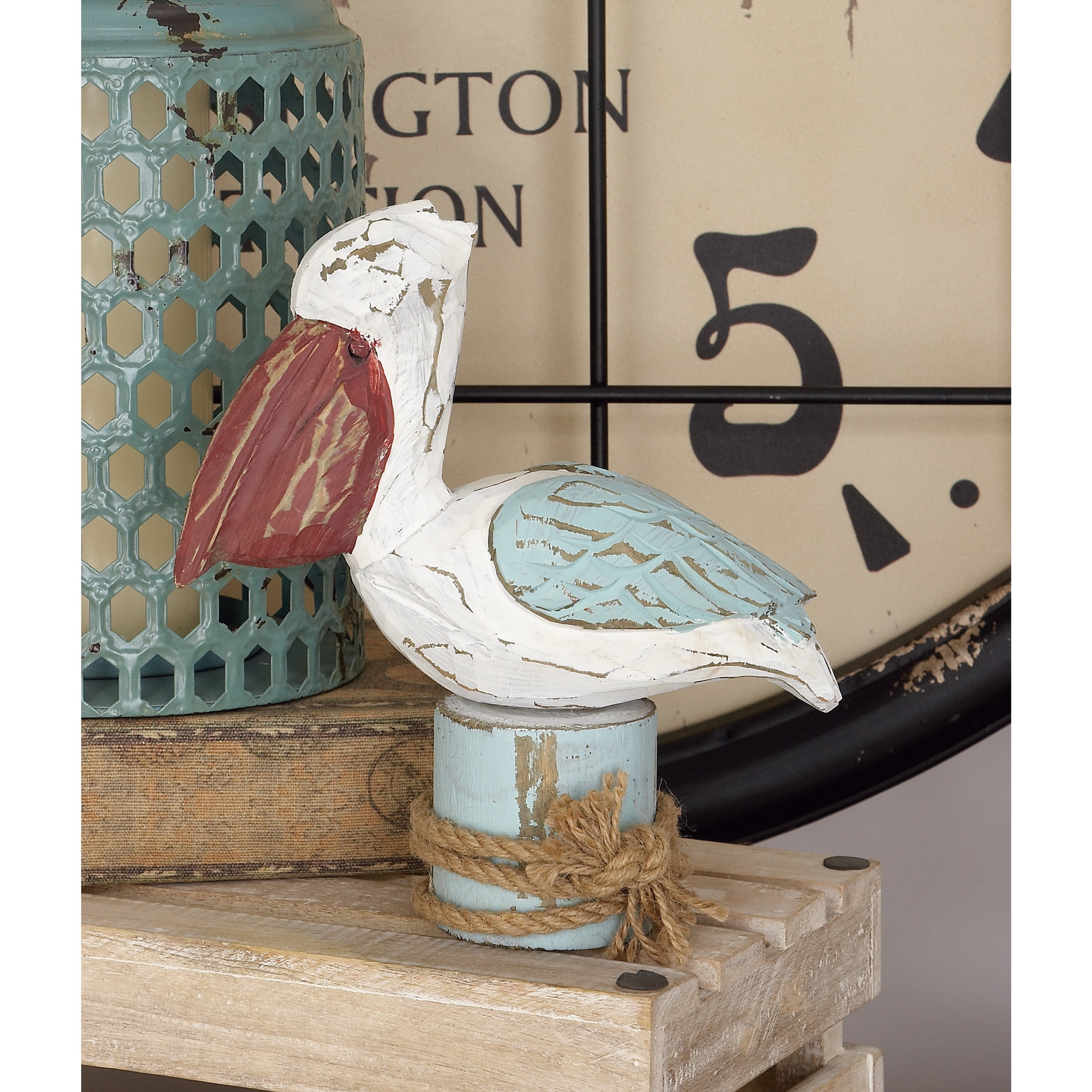 9" x 10" Multi Colored Wood Pelican Sculpture, by DecMode - Walmart.com
