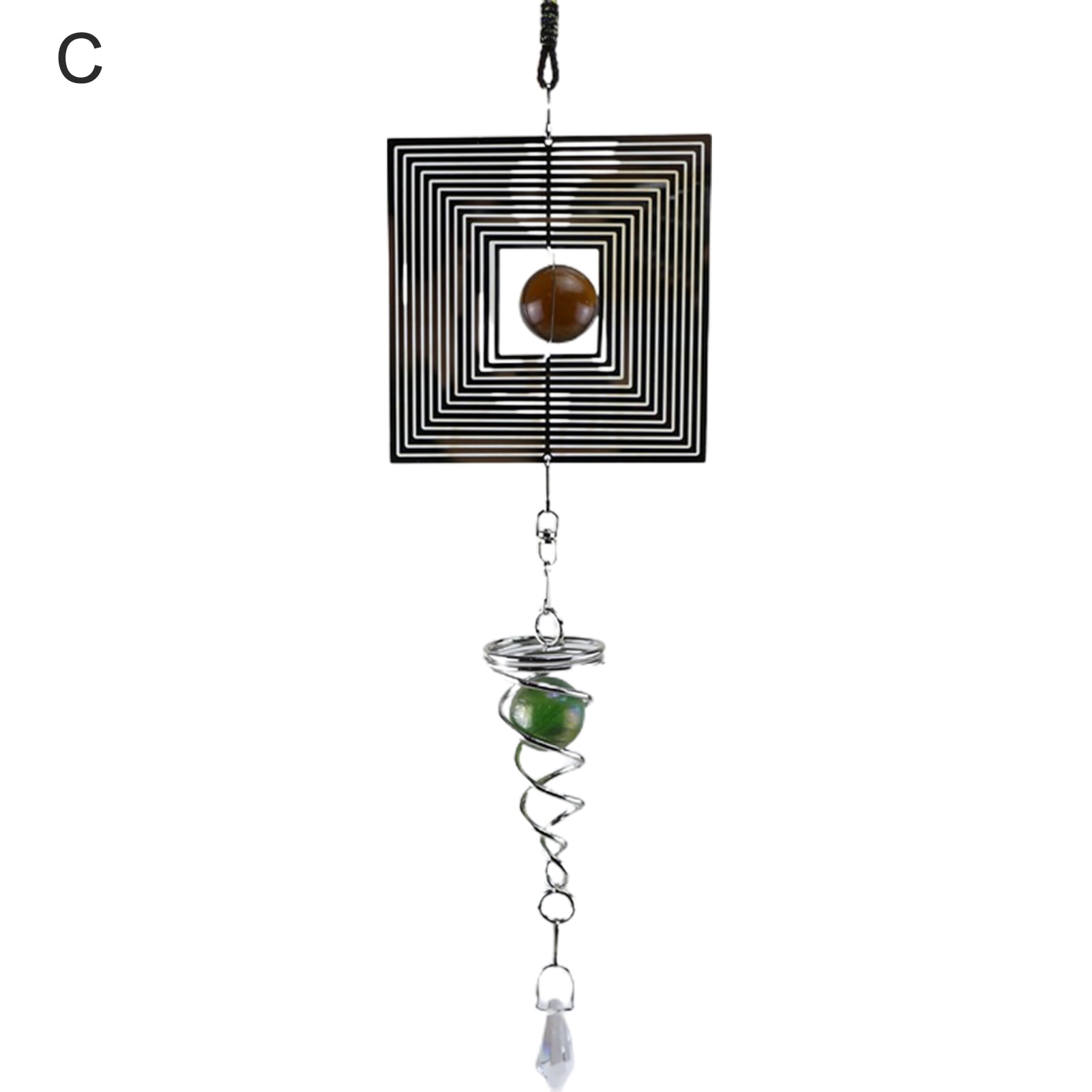 Square Rhombus Rotating Metal Spiral Tail Ball Wind Chime Pendant Home ...