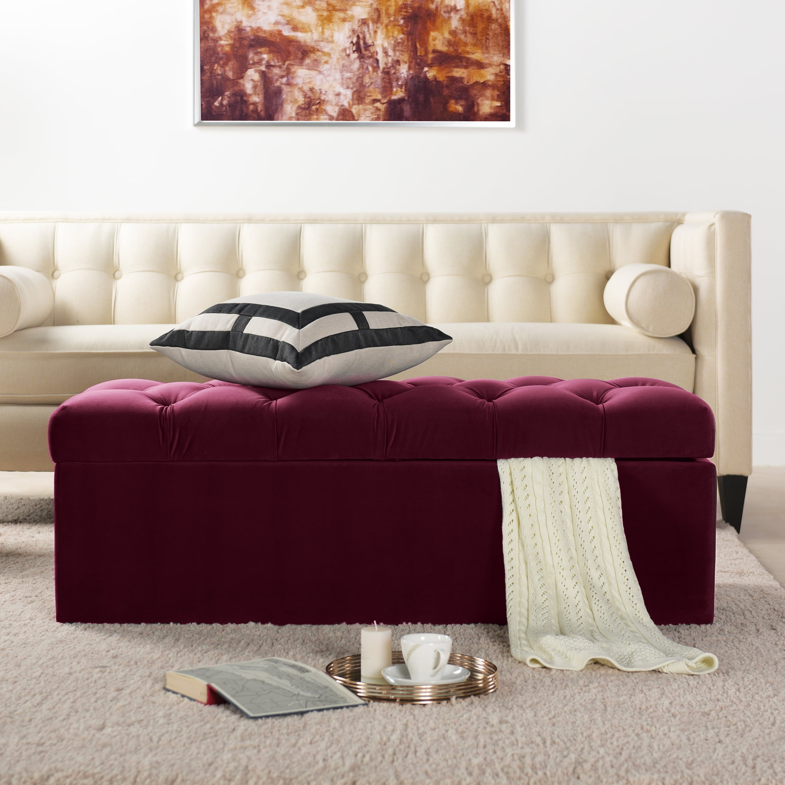 Arlo Tufted Storage Bench Burgundy
