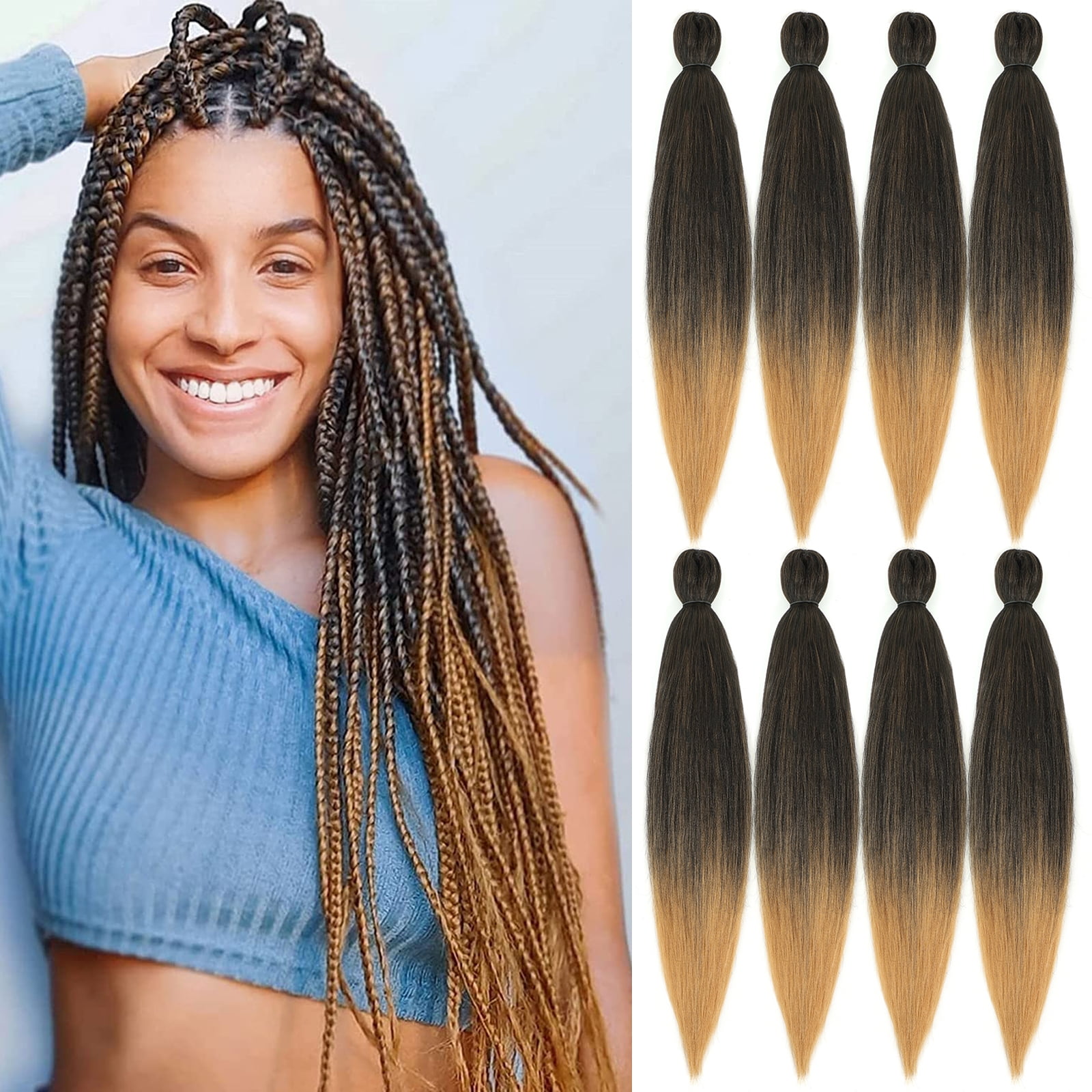 Pre Stretched Braiding Hair Extensions 30 inch 8 Packs Synthetic Hair ...