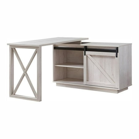 Furniture of America Oppen Transitional Wood L-Shape Desk in White Oak ...