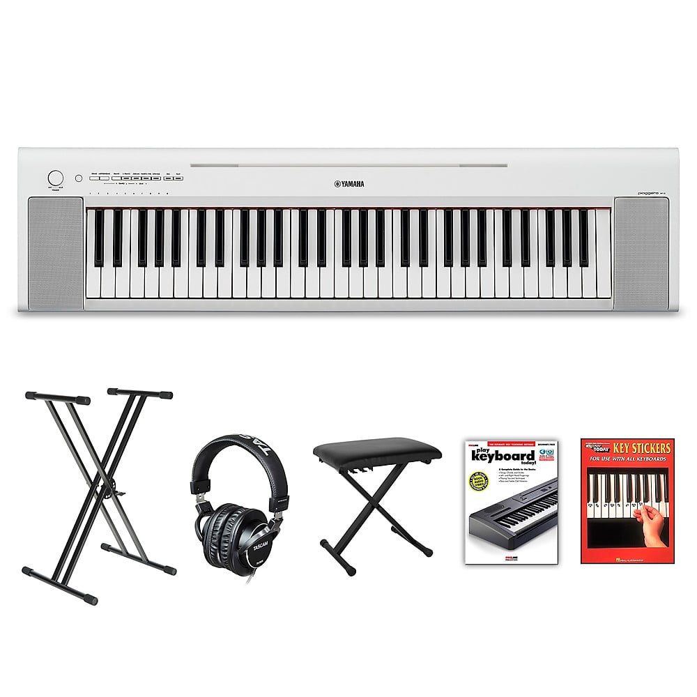 Yamaha Piaggero NP-15 61-Key Portable Keyboard With Power Adapter White Beginner Package ...