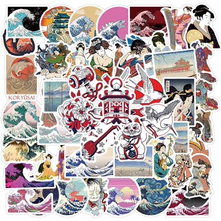 Ukiyoe Stickers (50 Pcs), Japanese Wave Painting Vinyl Decal ...