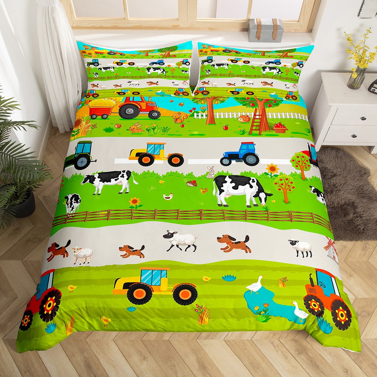Rustic Animal Kawaii Bedding Set King, Milk Cow Pet Hedgehog Sheep ...