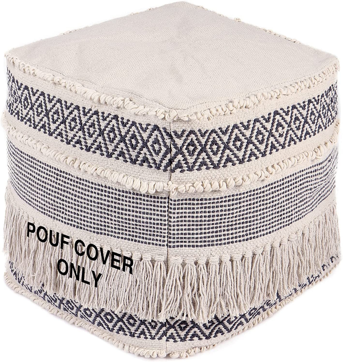 UNSTUFFED Pouf Ottoman Cover -REDEARTH Boho Textured Storage Square ...